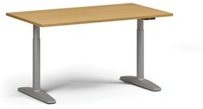 Výškově nastavitelný stůl OBOL, elektrický, 675-1325 mm, deska 1400x800 mm, šedá zaoblená podnož, buk