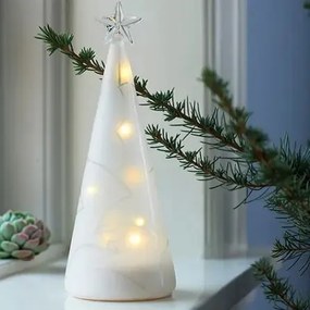 LED svítící stromeček skleněný, bílý, 22 cm, zmražený