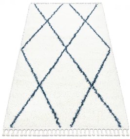 koberec UNION 3683 laťková mříž krémovo modrý střapce, Maroko Shag velikost 200x290 cm | krásné koberce cz