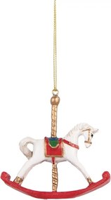 Bílo-červená závěsná dekorace houpací koník - 8*2*7 cm