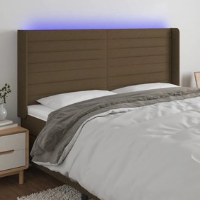 Čelo postele s LED tmavě hnědé 163 x 16 x 118/128 cm textil 3124197