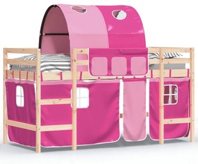 vidaXL Dětská patrová postel s tunelem růžová 90x200 cm masiv borovice