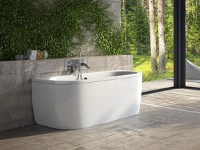 Besco Volně stojící vana ze sanitárního kompozitu Volya CC/NP 150x75, napouštění přes přepad Rozměry (cm): 150x75, Typ a barva výpustě: McAlpine Click-Clack s napouštěním přes přepad, černá mat