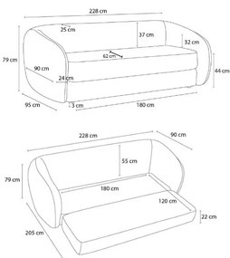 Tmavě modrá žinylková rozkládací pohovka 228 cm Neyo – Bobochic Paris