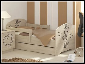 Dětská postel Oskar Žirafa 160x80 cm - Dub Sonoma - 1x krátká + 1x dlouhá zábrana bez šuplíku - Přírodní