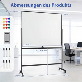 Costway Mobilní tabule oboustranná magnetická tabule se stojanem 2 nastavitelné