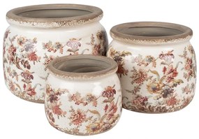 Béžový keramický obal na květináč s barevnými květinami Marcheline – 12x10 cm
