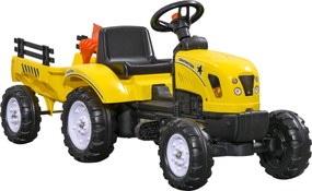 HOMCOM Pedálový Traktor s Přívěsem - Pedálové Auto pro Děti od 3 Let do Zahrady, Železný Žlutý 133 x 42 x 51 cm | Aosom