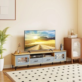 Costway Bambusová skříň pod TV pro televizory do 80 palce TV s 2 zásuvkami a 2