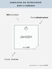 JAHODY – bílá samolepka na dózu, základní písmo, 5 x 5 cm | DomaLEP