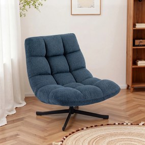 HOMCOM otočné lounge křeslo bez područek — široké sedadlo s efektem chenille, ocelová podstava, tmavě modré