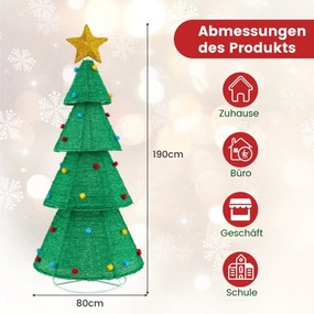 Costway LED vánoční stromek umělý 190 cm osvětlený vánoční stromeček s 200 LED