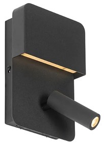 Moderní nástěnná lampa černá včetně LED s USB a lampičkou na čtení - Robin