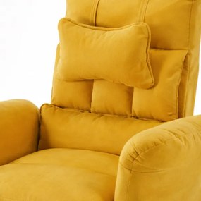 relaxační křeslo, polohovací, s podnožkou, dřevo/textil, 101x85x69 cm, nohy světlé/hořčicová, Dekorino SILVANA