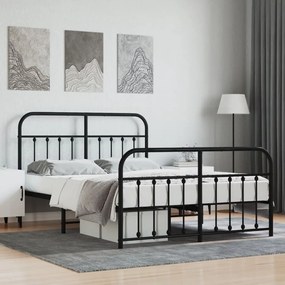 Kovový rám postele s hlavovým a nožním čelem černý 135 x 190 cm,  352595