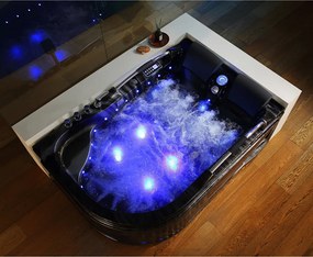 BPS-koupelny Hydromasážní vířivá vana VENEZIA 761R 180x120 PRAVÁ ČERNÝ MRAMOR s ohřevem vody