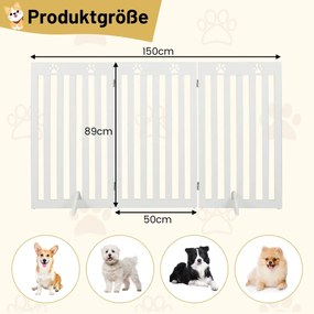 Costway Skládací dřevěná zábrana pro psy vysoká 89 cm, bílá