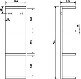 Sapho Sapho, RIWA otevřená police 20x70x15cm, bílá lesk, RIW200-0030