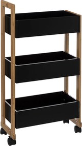 Koupelnový regál na kolečkách BAMBOO, černý, 3patrový