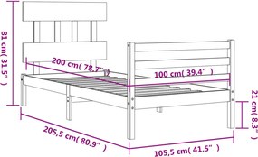 vidaXL Rám postele s čelem 100 x 200 cm masivní dřevo [3195148] Barva: Bílá