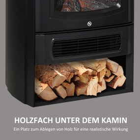 Aosom Elektrický krb s topením, elektrický krb s LED efektem plamene, 1000 W/2000 W dekorativní krb s termostatem, elektrický krbový ohniště, černý