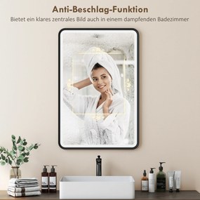HOMCOM 90 x 60 cm LED koupelnové zrcadlo, světla, 3 barvy, stmívatelné, paměťová funkce, horizontálně a vertikálně, černé