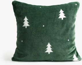 Goldea vánoční mikroplyšový povlak na polštář deluxe - bílé stromečky na tmavě zelené 40 x 40 cm