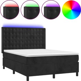 Box spring postel s matrací a LED černá 140x190 cm samet 3139801