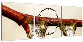 Obraz kapek na větvi (s hodinami) (90x30 cm)