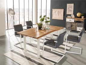 furniture-nabytek.cz - Masivní jídelní sestava Bullwer s 4 židlemi Picton, akácie a kov, šedá a hnědá, lakovaná