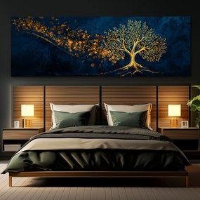 Obraz na plátně - Strom života Zlatavý proud FeelHappy.cz Velikost obrazu: 180 x 60 cm