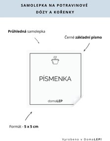 PÍSMENKA  – průhledná samolepka na dózu, základní písmo, 5 x 5 cm | DomaLEP