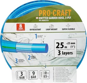 Procraft PR-3KGH2525 - modrá zahradní hadice, 3 vrstvy, 1", 25 m