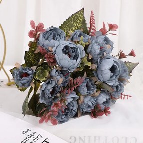 Umělá kytice 9 květů s listy - pivoňka Barva: modrá