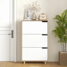 HOMCOM Botník se 3 dveřmi, regál na boty s nastavitelnou policí, 72Š x 24H x 119V cm, Přírodní a Bílý