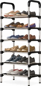 botník, 6 pater, kov/plast, 116x58x25 cm, chrom/černá, Dekorino BB20260056