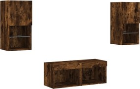 4dílná obývací stěna s LED osvětlením kouřový dub 3216573