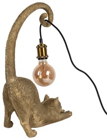 Stolní lampa ve tvaru zlaté protahující se kočky držící žárovku ocasem – 31x17x49 cm