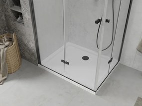 Mexen Lima Duo, sprchový kout s 2-křídlými skládacími dveřmi 90 (dveře) x 80 (dveře) cm, 6mm čiré sklo, černý profil + slim sprchová vanička 5cm bílá s černým sifonem, 856-090-080-70-02