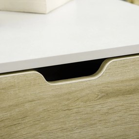 HOMCOM Moderní Design Obdélníkový Konferenční Stolek se 2 Zásuvkami, 2 Policemi a Skleněnou Policí, Bílý Dubový Vzhled 106 x 58 x 39 cm