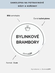 Samolepka na kořenky BYLINKOVÉ BRAMBORY bílá 5 cm tučné písmo