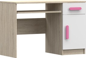 IDZ Psací stůl SMYK III 08, 110 cm Bílá + Dub Sonoma / Barevné úchytky Barva: Růžová