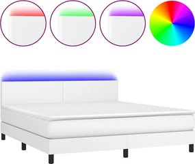 Box spring postel s matrací a LED bílá 160x200 cm umělá kůže 3134112