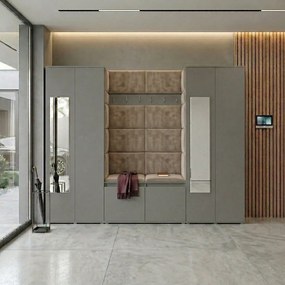 Předsíňová stěna Trinity 10 s čalouněnými panely, 280 cm, grafit/ béžová