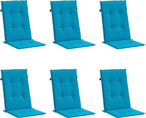 Podušky na židli vysoké opěradlo 6 ks modré 120x50x3 cm textil 314108