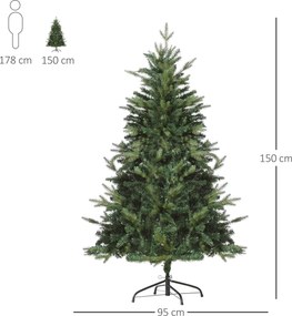 Aosom Umělý vánoční stromek 150 cm, umělý vánoční stromek s 946 hroty, vánoční stromek, vánoční dekorace včetně kovového stojanu do interiéru