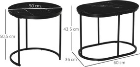 HOMCOM sada 2 konferenčních stolků kulatý oválný stohovatelný do 30 kg Konferenční stolek z MDF a oceli černý Ø50 x 50 5H cm do obývacího pokoje | Ao…