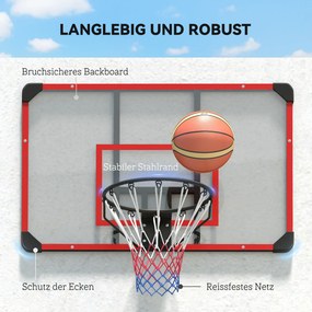 SPORTNOW basketbalový koš, basketbalová deska s košem, basketbalová síť s basketbalovou deskou, nástěnná, pro venkovní použití, ocel, 113 x 61 x 73 c…