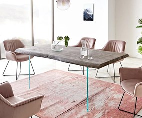 Jídelní stůl Edge 200x100 cm XL akácie platina skleněná podnož