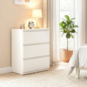 HOMCOM 3zásuvková komoda – moderní bílá bezúchytová komoda do obývacího pokoje, ložnice a předsíně, 55 x 34 x 75 cm